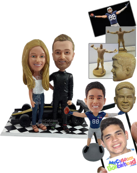 Custom Bobblehead Happy Racer with his wife ready to start the big F1 ...