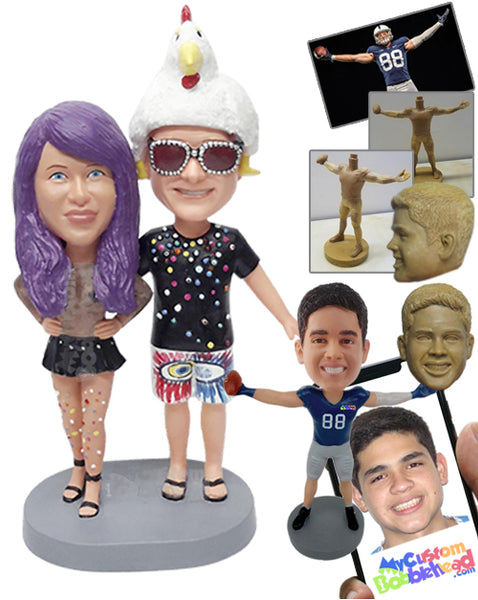 Custom Bobblehead Crazy looking party couple wearing extravagant outfi ...