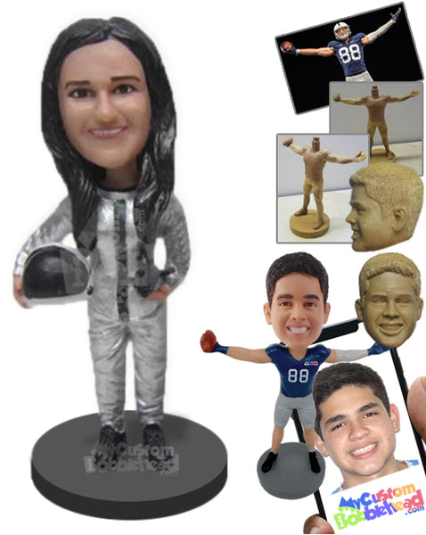 Custom Bobblehead Female Astronaut In His Space Suit Holding The Space ...