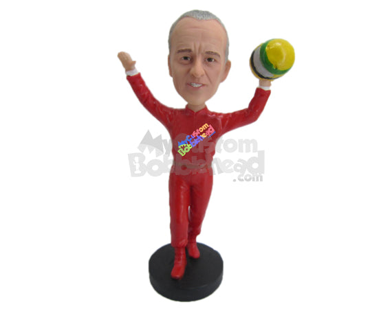 Custom Bobblehead Male Car Racer Celebrating After Winning The Race ...