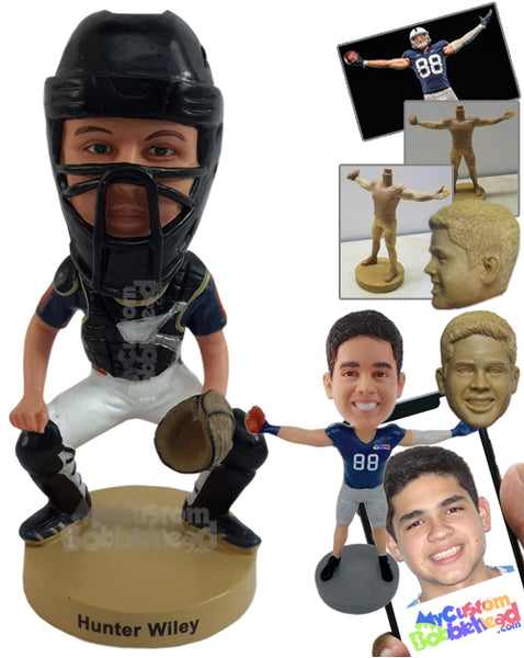 Custom Bobblehead Baseball catcher wearing jersey and glove - Sports ...