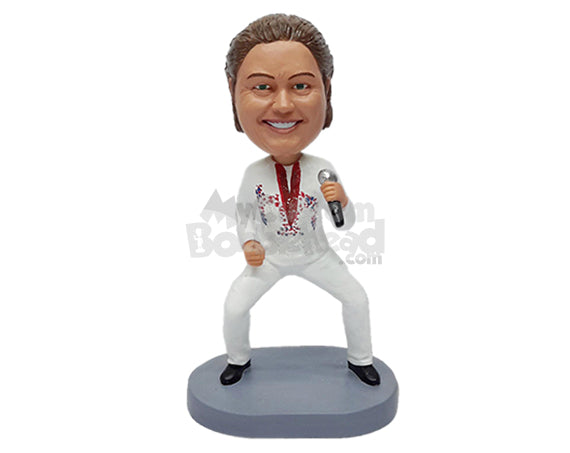 Custom Bobblehead Famous singer on a funny open legged pose singing wi ...
