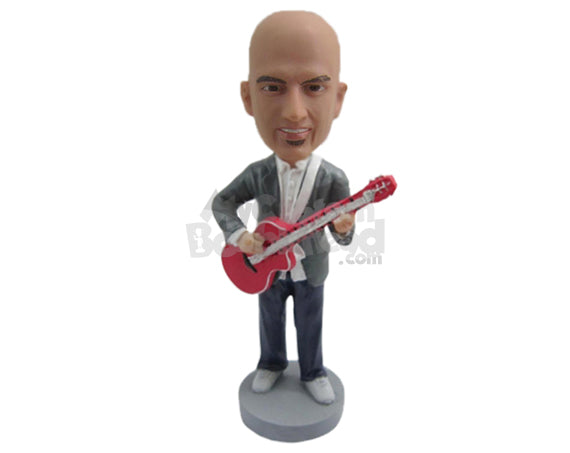 Custom Bobblehead Guitarist In A Jacket Playing A Guitar - Musicians ...