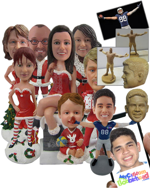 Custom Bobblehead Whole Family Celebrating Christmas In Christmas Outf ...